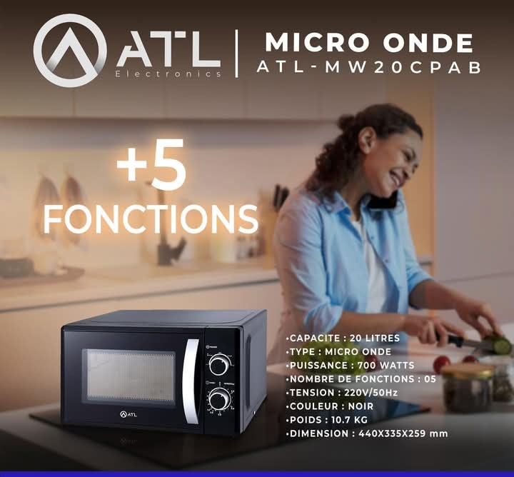ATL Micro-onde noir 20 litres 05 fonctions ATL-MW20CPAB 700 W 220-50 Hz 10.7 kg – TmBusiness