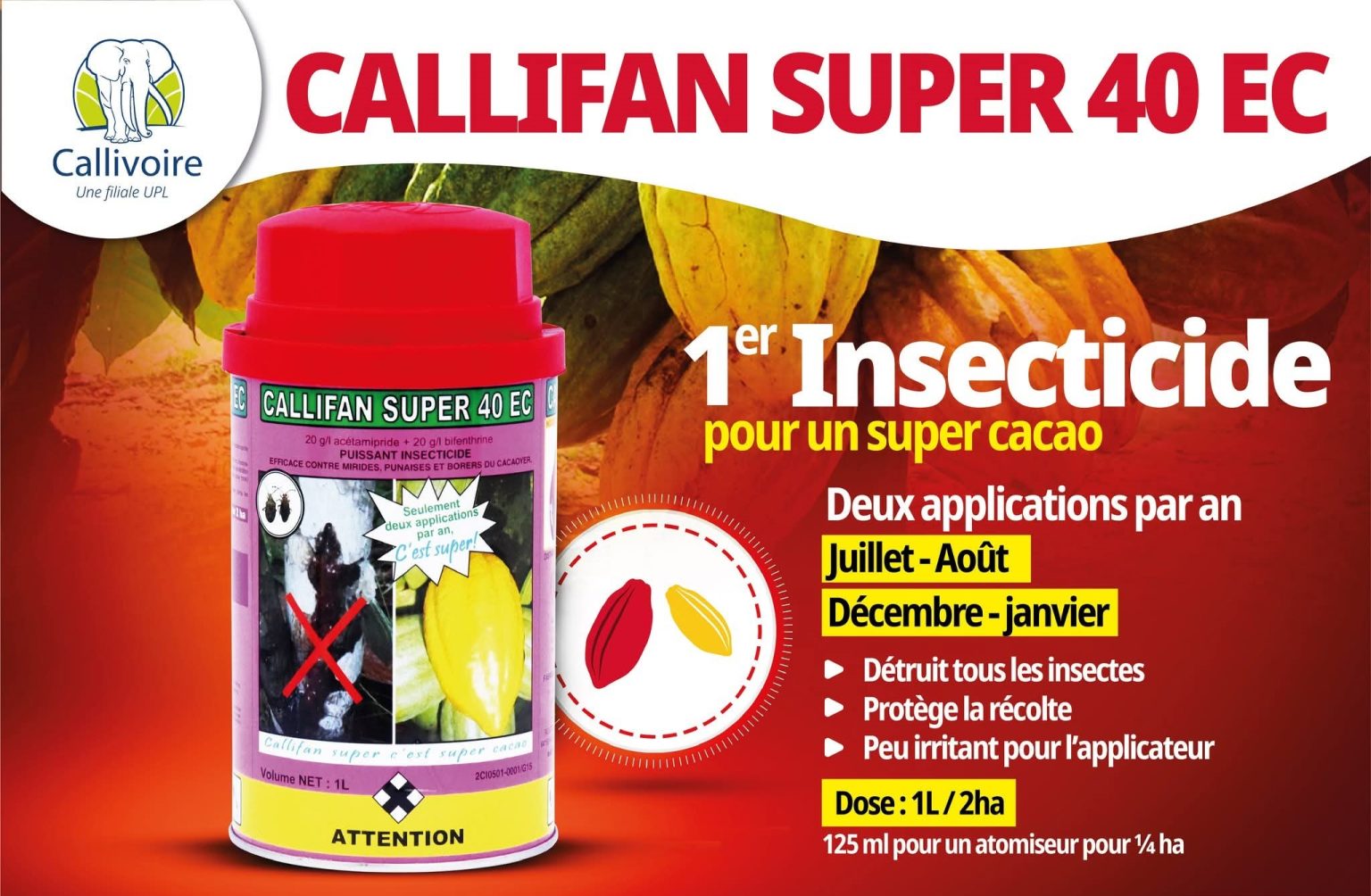 Insecticide liquide CALLIFAN SUPER 40 EC 1 litre – Spécial cacao ...